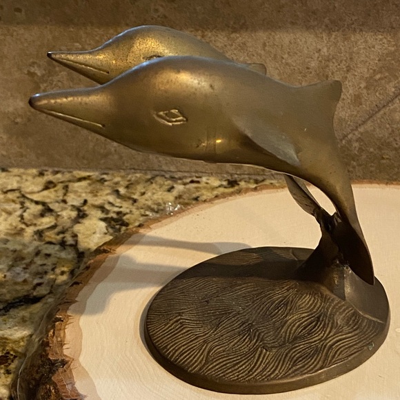 Accents | Vintage Brass Dolphins Mid Century Nautical Fish Swimming ...